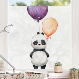 Bilderwelten Fensterfolie Tiere modern Aquarell bunt - Panda Brian mit Luftballons - Panda Wohnzimmer Schlafzimmer Küche