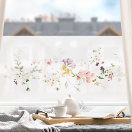 Bilderwelten Fensterfolie Blumen Tropisch Aquarell bunt - Zarte Blüten Bordüre - Gräser Wohnzimmer Schlafzimmer Küche