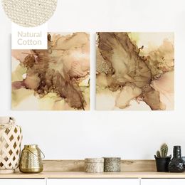 Bilderwelten Leinwandbild originell Abstrakt Kunstdruck braun - Goldbraune Explosionen - Wandbild XXL Wohnzimmer Schlafzimmer