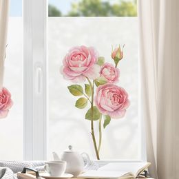 Bilderwelten Fensterfolie Blumen Tropisch Aquarell rosa - Aquarell Drei Rosen - Pflanzen Wohnzimmer Schlafzimmer Küche