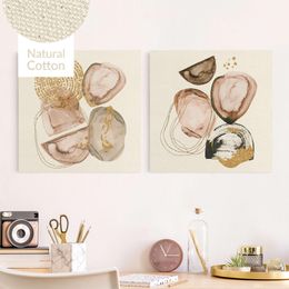 Bilderwelten Leinwandbild originell Abstrakt Aquarell beige - Japandi Aquarell Formen Gold - Wandbild XXL Wohnzimmer Schlafzimmer
