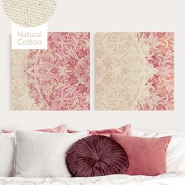 Bilderwelten Leinwandbild Mandala Aquarell Ornament Set beige pink - Wandbild bis XXL Print Aquarell Kunstdruck Muster Spirituell Wohnzimmer Schlafzimmer Beige