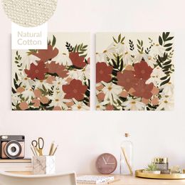 Bilderwelten Leinwandbild originell modern Kunstdruck rot - Blumenvielfalt in Rosa und Wei&szlig; - Wandbild XXL Wohnzimmer Schlafzimmer