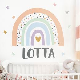 Bilderwelten Wandtattoo Spr&uuml;che Digital Art selbstklebend grau - Regenbogen mit Wunschnamen Pastell - Herz Kinderzimmer Baby M&auml;dchen Jungen