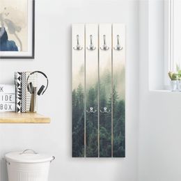Bilderwelten Wandgarderobe einzigartig Wald Motiv Flurgarderobe - Wald im Nebel Erwachen - B&auml;ume Garderobenpaneel Flur