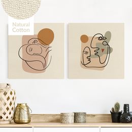 Bilderwelten Leinwandbild Picasso Interpretation - Tagtr&auml;umen und Wangenkuss - Wandbild bis XXL Print Abstrakt Illustration Kunstdruck Portrait Wohnzimmer Beige