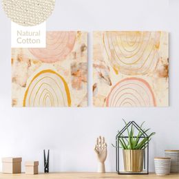 Bilderwelten Leinwandbild originell Abstrakt Kunstdruck orange - Strahlende Farbb&ouml;gen in Karamell Set - Wandbild XXL Wohnzimmer Schlafzimmer