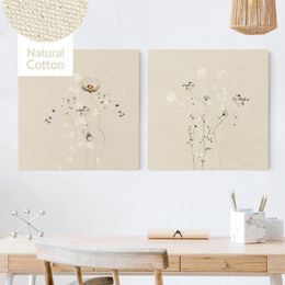Bilderwelten Leinwandbild Japanisches Ikebana Set - Wandbild bis XXL Print Aquarell Blumen Floral Kunstdruck Wohnzimmer Schlafzimmer Beige