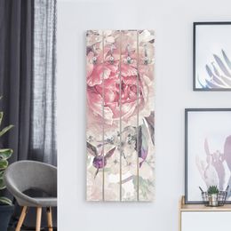 Bilderwelten Wandgarderobe Zartes Aquarell Pfingstrosen Muster