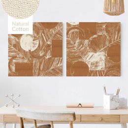 Bilderwelten Leinwandbild originell Abstrakt Kunstdruck braun - Formen und Bl&auml;tter Kupfer - Wandbild XXL Wohnzimmer Schlafzimmer