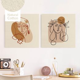 Bilderwelten Leinwandbild Picasso Interpretation - Zwei Musen - Wandbild bis XXL Print Abstrakt Illustration Kunstdruck Portrait Wohnzimmer Beige