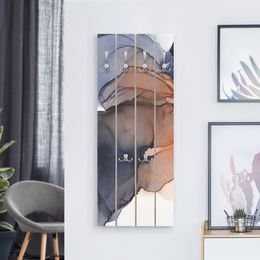 Bilderwelten Wandgarderobe einzigartig originell Abstrakt Aquarell - Ozeantropfen Blau-Orange mit Gold - Deko Garderobenpaneel Flur