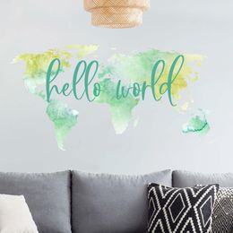 Bilderwelten Wandtattoo Spr&uuml;che modern selbstklebend t&uuml;rkis - Aquarell Weltkarte T&uuml;rkis mit Wunschtext - Karten Wohnzimmer Schlafzimmer