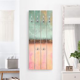 Bilderwelten Wandgarderobe einzigartig originell Abstrakt Flurgarderobe - Pastell Sommer mit Gold - Deko Garderobenpaneel Flur