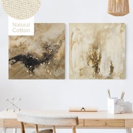 Bilderwelten Leinwandbild originell Abstrakt Kunstdruck beige - Goldener Treibsand - Wandbild XXL Wohnzimmer Schlafzimmer