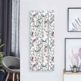 Bilderwelten Wandgarderobe einzigartig Tiere Landhaus Flurgarderobe - Rosa Blumenranken mit V&ouml;geln in Blau - V&ouml;gel Garderobenpaneel Flur