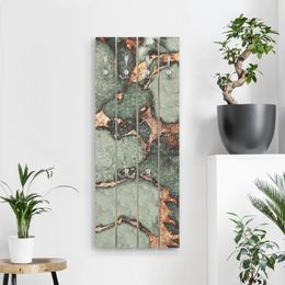 Bilderwelten Wandgarderobe einzigartig Illustration Aquarell - Spiel der Farben Farngr&uuml;n und Gold - Deko Garderobenpaneel Flur