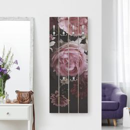 Bilderwelten Wandgarderobe einzigartig Blumen Vintage Flurgarderobe - Rosa Blumen auf Schwarz Vintage - Rose Garderobenpaneel Flur