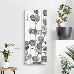Bilderwelten Wandgarderobe einzigartig originell Tropisch Aquarell - Schwarz Wei&szlig; Aquarell Eukalyptuszweig - Pflanzen Garderobenpaneel Flur
