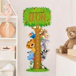 Bilderwelten Kindermesslatte mit Haken No.BF1 Dschungeltiere mit Wunschname - Messlatte mit Garderobe Eigener Text Kinder Tiere Digital Art Baby Babyzimmer