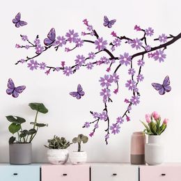 Bilderwelten Wandtattoo Blumen modern selbstklebend Wandaufkleber - Lila Bl&uuml;tenzweig - B&auml;ume Wohnzimmer Schlafzimmer