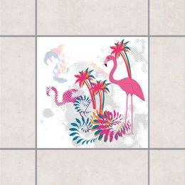 Bilderwelten Fliesenaufkleber Tanz der Flamingos