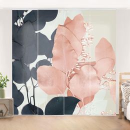 Bilderwelten Schiebegardine Set Bl&auml;tter Indigo & Rouge I