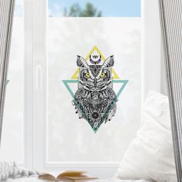 Bilderwelten Fensterfolie Tiere modern Sichtschutz bunt - Boho Eule mit Traumf&auml;nger - Eule Wohnzimmer Schlafzimmer K&uuml;che