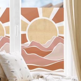 Bilderwelten Fensterfolie Natur Illustration Sichtschutz orange - Berglandschaft mit goldenem Sonnenaufgang - Sonnenuntergang Wohnzimmer Schlafzimmer K&uuml;che