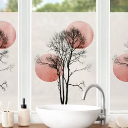 Bilderwelten Fensterfolie Wald Illustration Sichtschutz rosa - Baum im Nachthimmel - B&auml;ume Wohnzimmer Schlafzimmer K&uuml;che