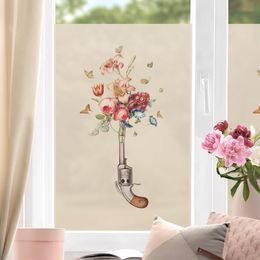 Bilderwelten Fensterfolie Blumen Illustration Sichtschutz beige - Enkel Dika - Friedenspistole - Deko Wohnzimmer Schlafzimmer K&uuml;che