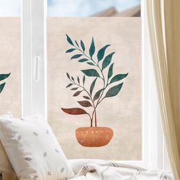 Bilderwelten Fensterfolie Fensterhaftfolie Tropisch Sichtschutz beige - Boho Bl&auml;tter In Vase II - Pflanzen Wohnzimmer Schlafzimmer K&uuml;che