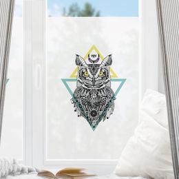 Bilderwelten Fensterfolie Tiere modern Sichtschutz bunt - Boho Eule mit Traumf&auml;nger - Eule Wohnzimmer Schlafzimmer K&uuml;che