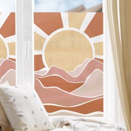 Bilderwelten Fensterfolie Natur Illustration Sichtschutz orange - Berglandschaft mit goldenem Sonnenaufgang - Sonnenuntergang Wohnzimmer Schlafzimmer K&uuml;che