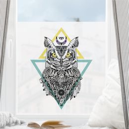 Bilderwelten Fensterfolie Tiere modern Sichtschutz bunt - Boho Eule mit Traumf&auml;nger - Eule Wohnzimmer Schlafzimmer K&uuml;che
