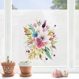 Bilderwelten Fensterfolie Blumen Illustration Aquarell bunt - Esther Meinl - Aquarell Bouquet im Fr&uuml;hling - Deko Wohnzimmer Schlafzimmer K&uuml;che