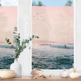 Bilderwelten Fensterfolie Strand Motiv Sichtschutz rosa - Surfsession im Abendrot - Landschaft Wohnzimmer Schlafzimmer K&uuml;che