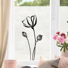 Bilderwelten Fensterfolie Blumen Line Art Sichtschutz beige - Mohn Illustration II - Deko Wohnzimmer Schlafzimmer K&uuml;che