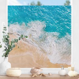Bilderwelten Fensterfolie Strand Motiv Sichtschutz t&uuml;rkis - Sonniger Wellenbruch - Landschaft Wohnzimmer Schlafzimmer K&uuml;che