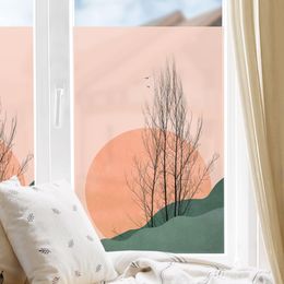 Bilderwelten Fensterfolie Wald Fotomontage Sichtschutz orange - Sonnenuntergang mit Baum - B&auml;ume Wohnzimmer Schlafzimmer K&uuml;che
