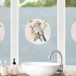 Bilderwelten Fensterfolie Blumen Illustration Aquarell blau - Lisa Dolson - Vogel im Fr&uuml;hling II - V&ouml;gel Wohnzimmer Schlafzimmer K&uuml;che