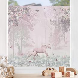 Bilderwelten Fensterfolie Einhorn auf Blumenwiese in Rosa