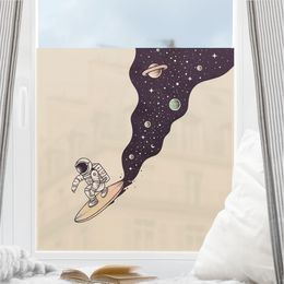 Bilderwelten Fensterfolie Sport Illustration Sichtschutz beige - Kosmischer Surfer - Himmel Wohnzimmer Schlafzimmer K&uuml;che