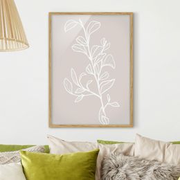 Bilderwelten Bild mit Rahmen originell beige Line Art inkl. Rahmung - Line Art Zweig auf Beige II - Pflanzen Wohnzimmer Schlafzimmer