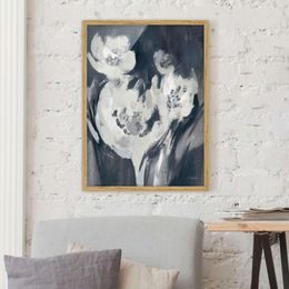 Bilderwelten Bild mit Rahmen Blumen schwarz weiss modern inkl. Rahmung - Nachtbl&uuml;ten - Deko Wohnzimmer Schlafzimmer