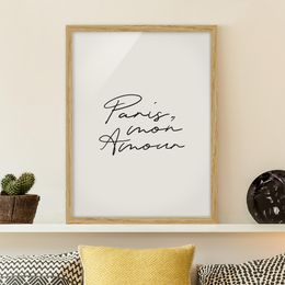 Bilderwelten Bild mit Rahmen Spr&uuml;che schwarz weiss modern inkl. Rahmung - Spruch Paris mon Amour - Paris Wohnzimmer Schlafzimmer