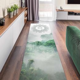 Bilderwelten Vinylteppich Orientalisch gr&uuml;n Spirituell Vinylmatte - Buddha Mandala im Nebel - Asia K&uuml;che Badezimmer Flur