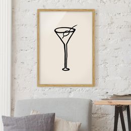 Bilderwelten Bild mit Rahmen Kulinarisch schwarz weiss modern inkl. Rahmung - Martini mit Olive - Getr&auml;nke Wohnzimmer Schlafzimmer