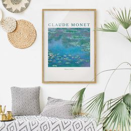 Bilderwelten Bild mit Rahmen Blumen blau modern inkl. Rahmung - Claude Monet - Seerosen in Blau - Deko Wohnzimmer Schlafzimmer