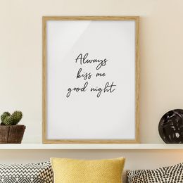 Bilderwelten Bild mit Rahmen Spr&uuml;che beige modern inkl. Rahmung - Goodnight Kiss - Spr&uuml;che Wohnzimmer Schlafzimmer